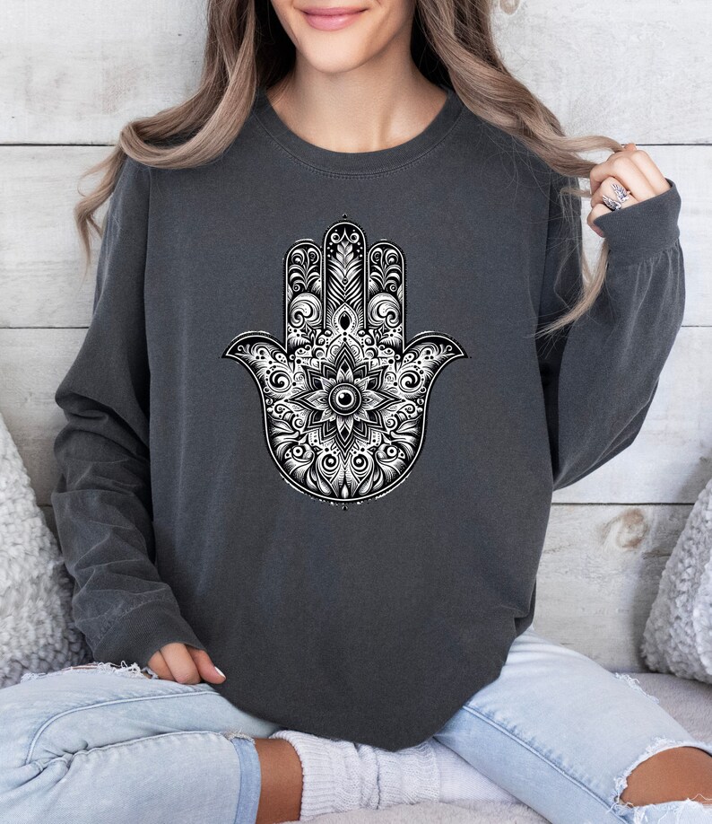 Hamsa Hand Evil Eye Talisman Protection Long Sleeve T-shirt, All Seeing ...