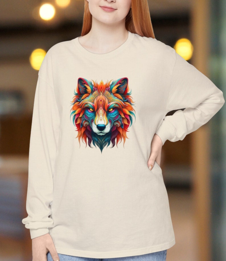 Wolf Long Sleeve T-shirt Wolf Spiritual Totem Shirt Colorful Wolf Shirt ...