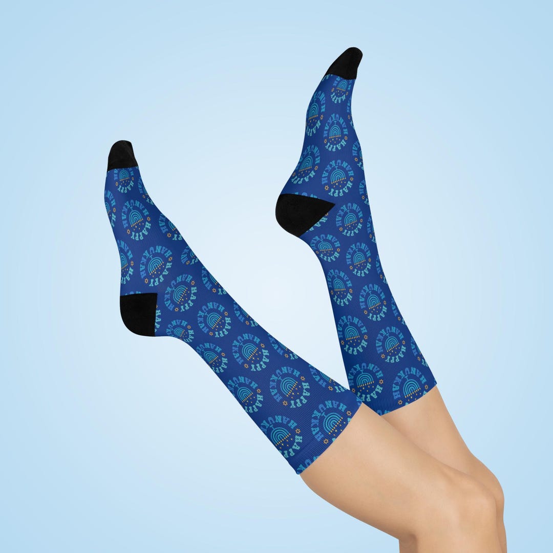 Hanukkah Socks - Festival of Lights Menorah Dreidel Latkes Jewish ...