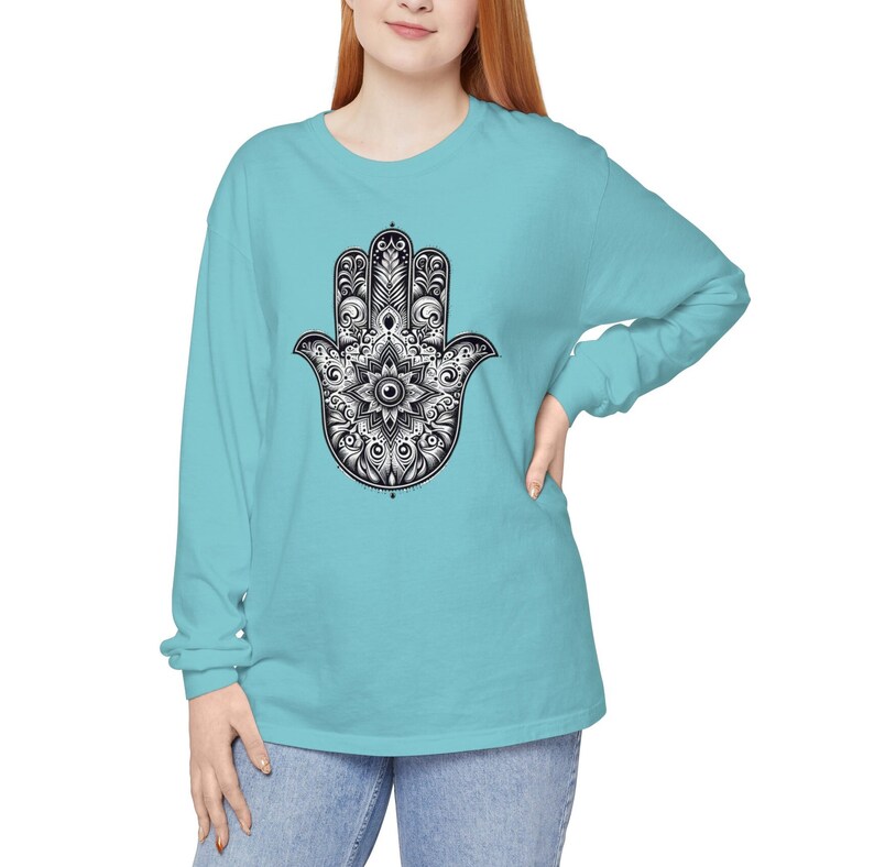 Hamsa Hand Evil Eye Talisman Protection Long Sleeve T-shirt, All Seeing ...