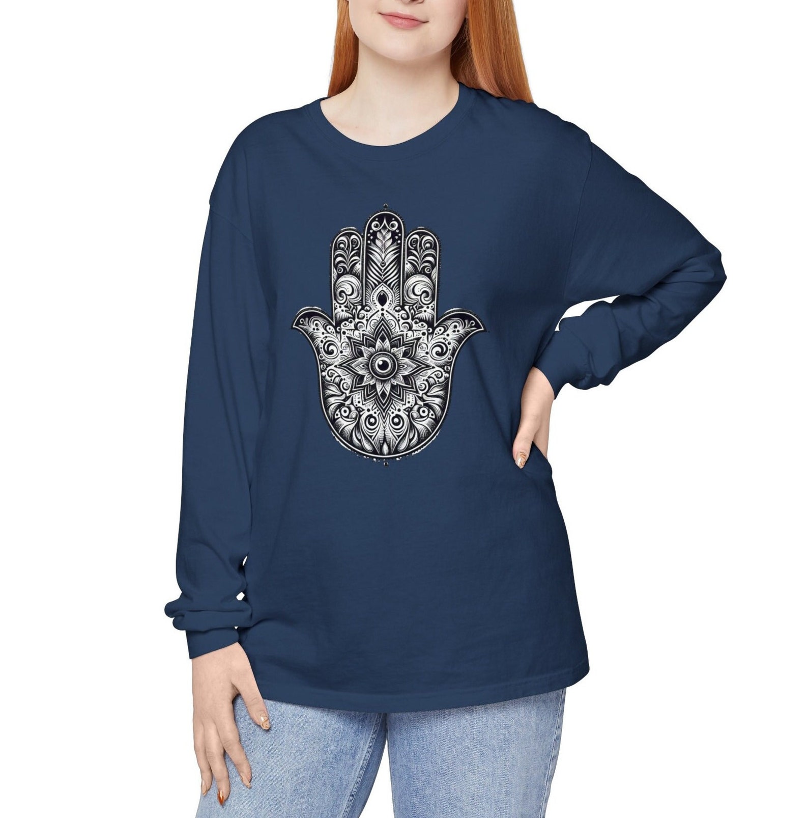 Hamsa Hand Evil Eye Talisman Protection Long Sleeve T-shirt, All Seeing ...