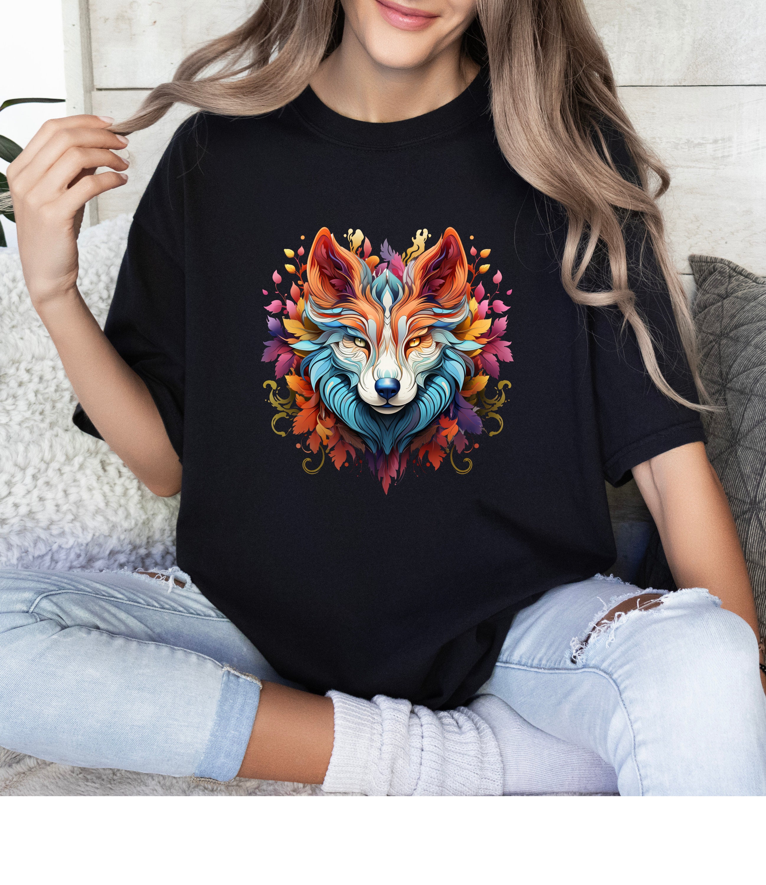 Wolf T-shirt, Spiritual Animal Shirt. Colorful Graphic Wolve Shirt ...