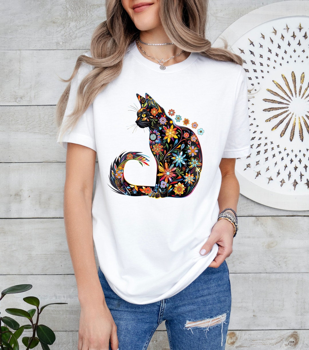 Camiseta floral para gatos, camisa para mujeres con gatos, camisa para ...