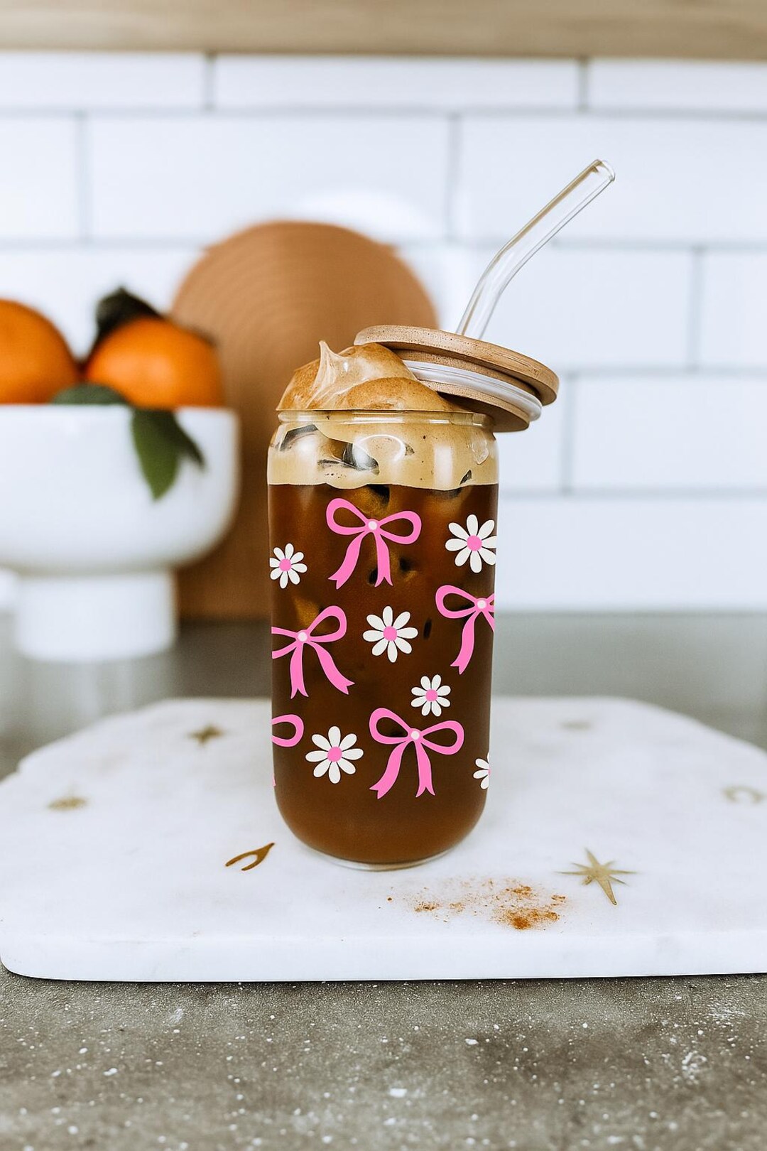 Coquette Glass Cup, Preppy Glass Can, Bows Iced Coffee Cup, Gift for ...