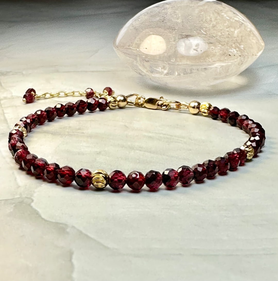 Elegant Garnet and 14k Gold Filled Dainty Bracelet, Handcrafted ...