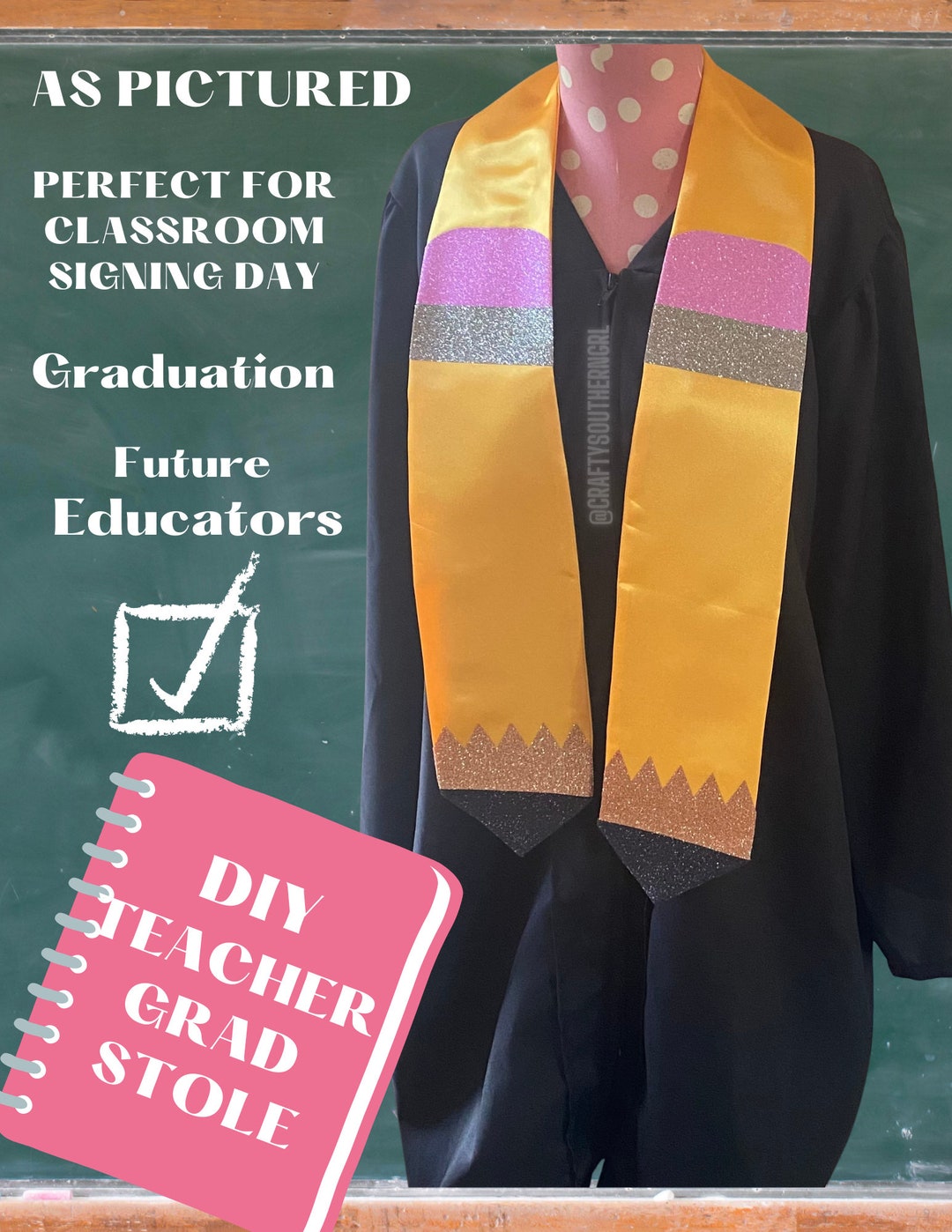 Teacher Pencil Graduation Stole, DIY Graduation Stole 2023 2024 - Etsy