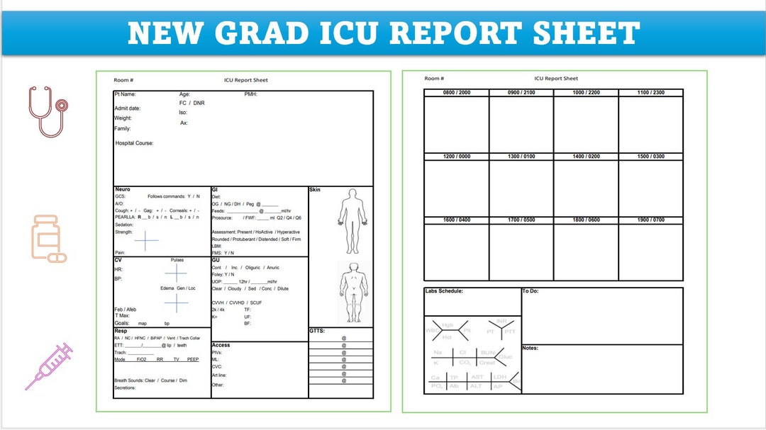 New Grad ICU Report Sheet - Etsy
