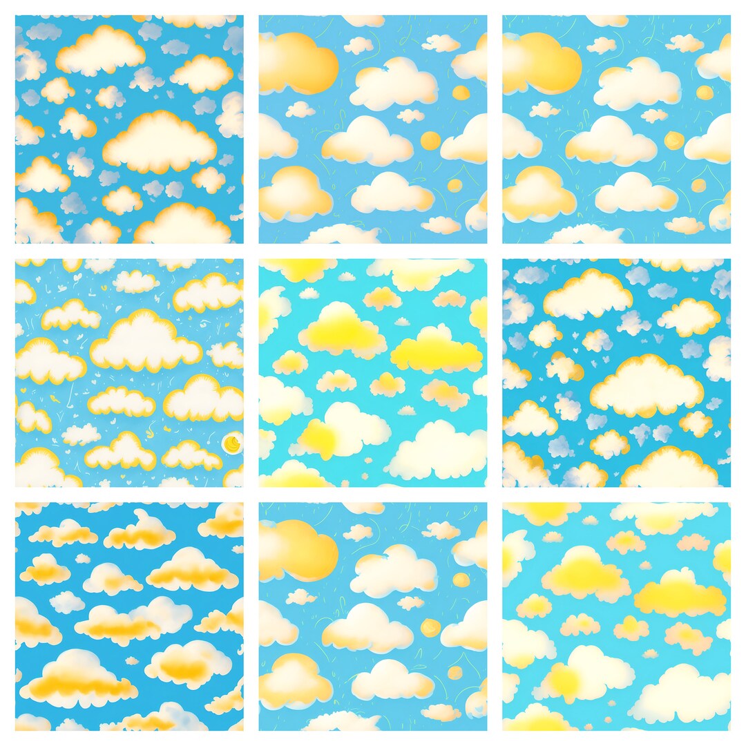 6 Sunny Clouds Patterns ,seamless Pattern Suitable for Fabric Printing ...