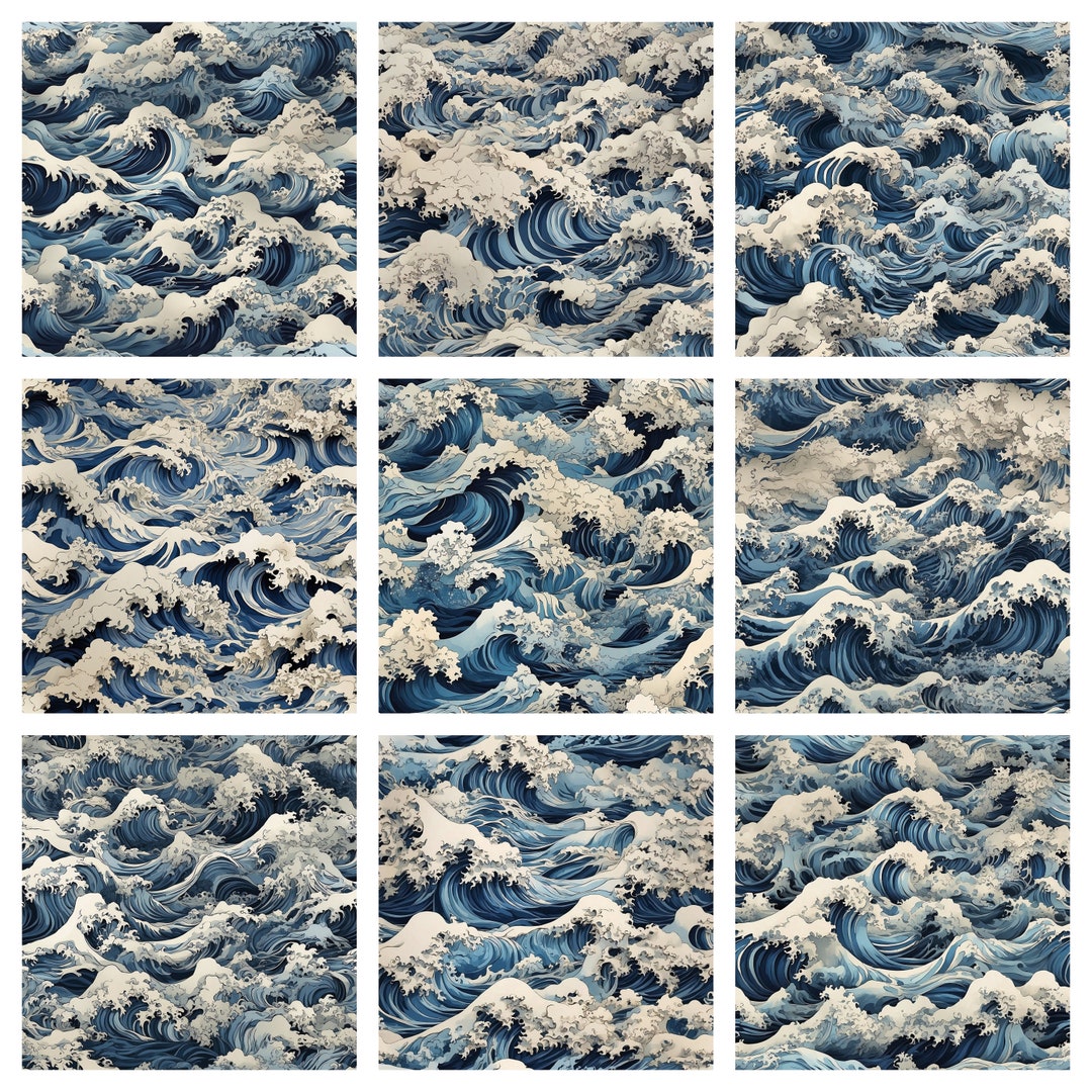 12 Japanese Hokusai-inspired Wave Patterns II for Digital Paper or ...