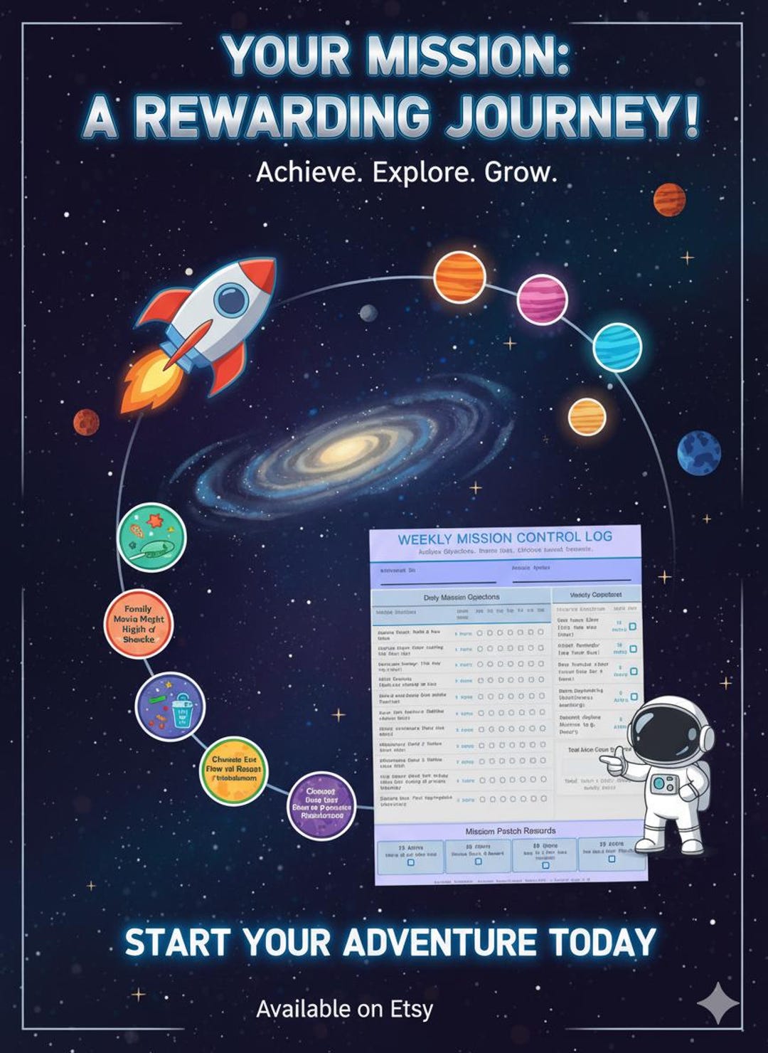 Space Chore Chart: Kids Routine, Responsibility Planner (2 PDF) - Etsy