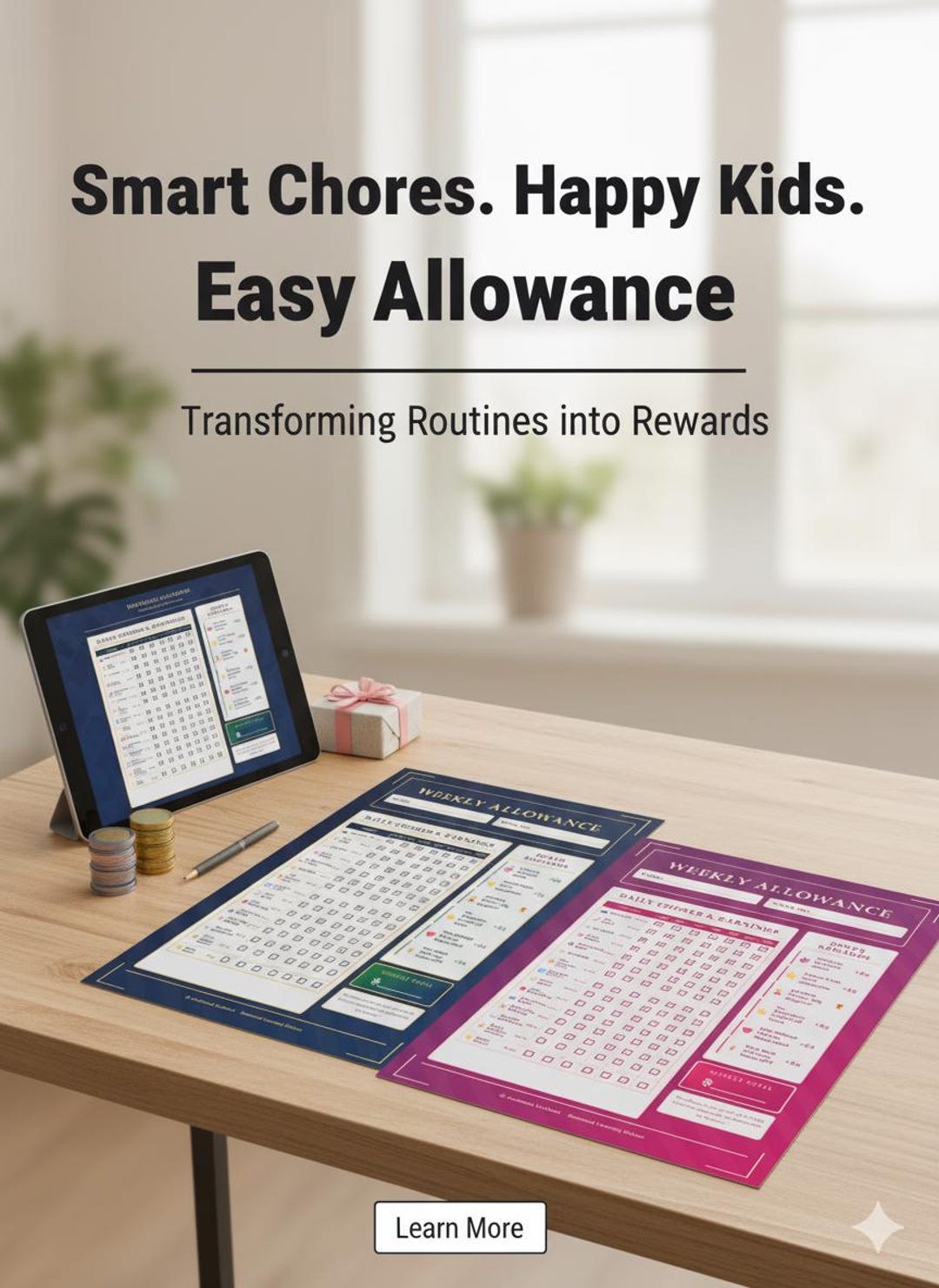 Chore Chart & Allowance Tracker BUNDLE | Boys Navy and Girls Pink ...