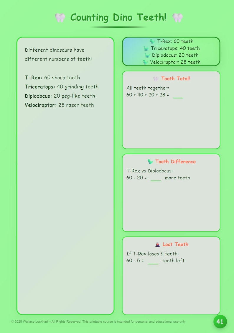 Dinosaur Math Workbook: Fun Learning for Ages 3-7 (PDF Pattern) - Etsy