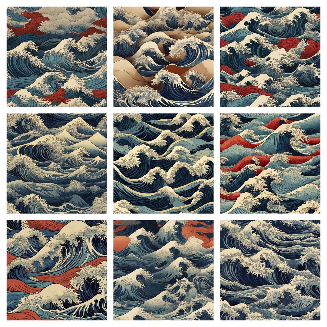 12 Seamless Traditional Japanese Wave Art, Digital Paper or Print, 300 ...