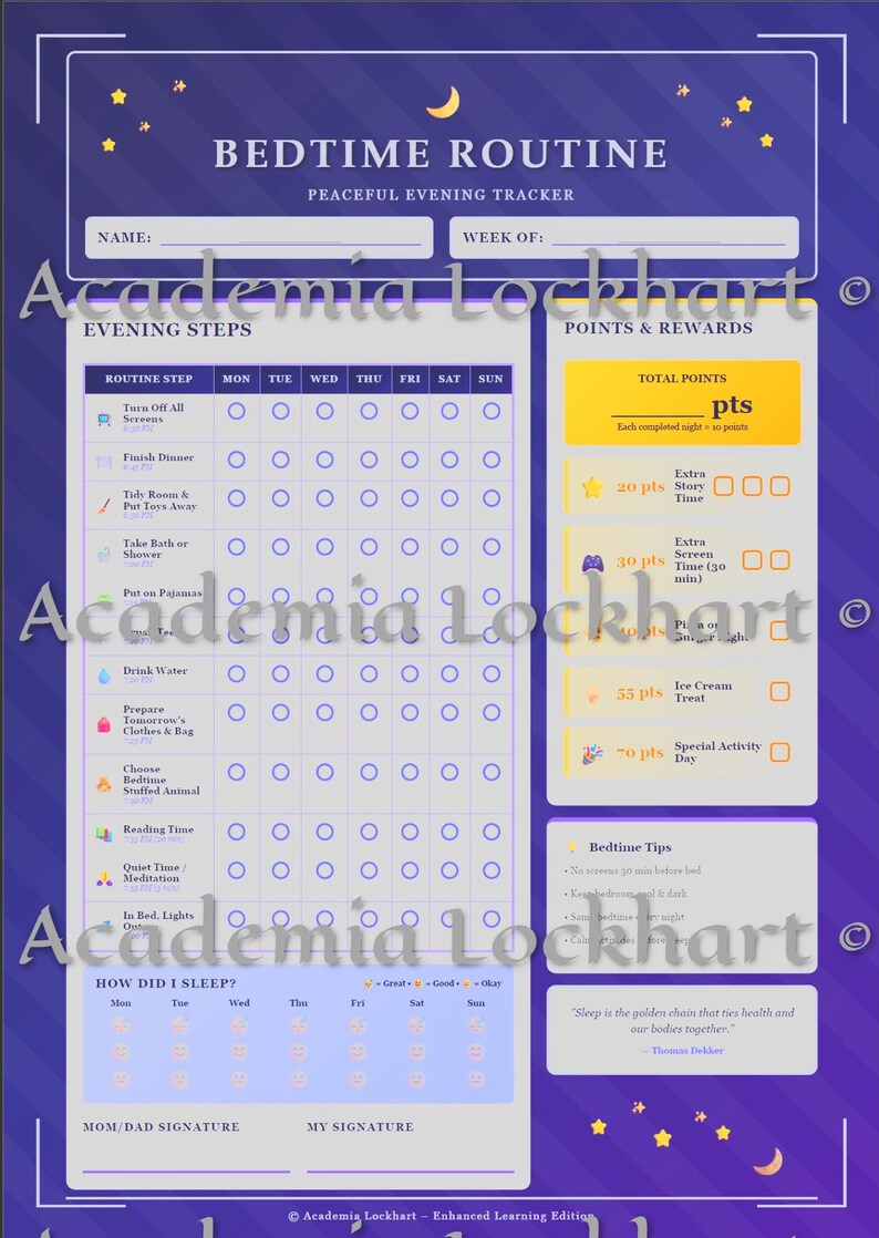 Bedtime Routine Chart A4 Printable PDF | Kids Fixed Reward Sleep Tracker | Child Behavior ...