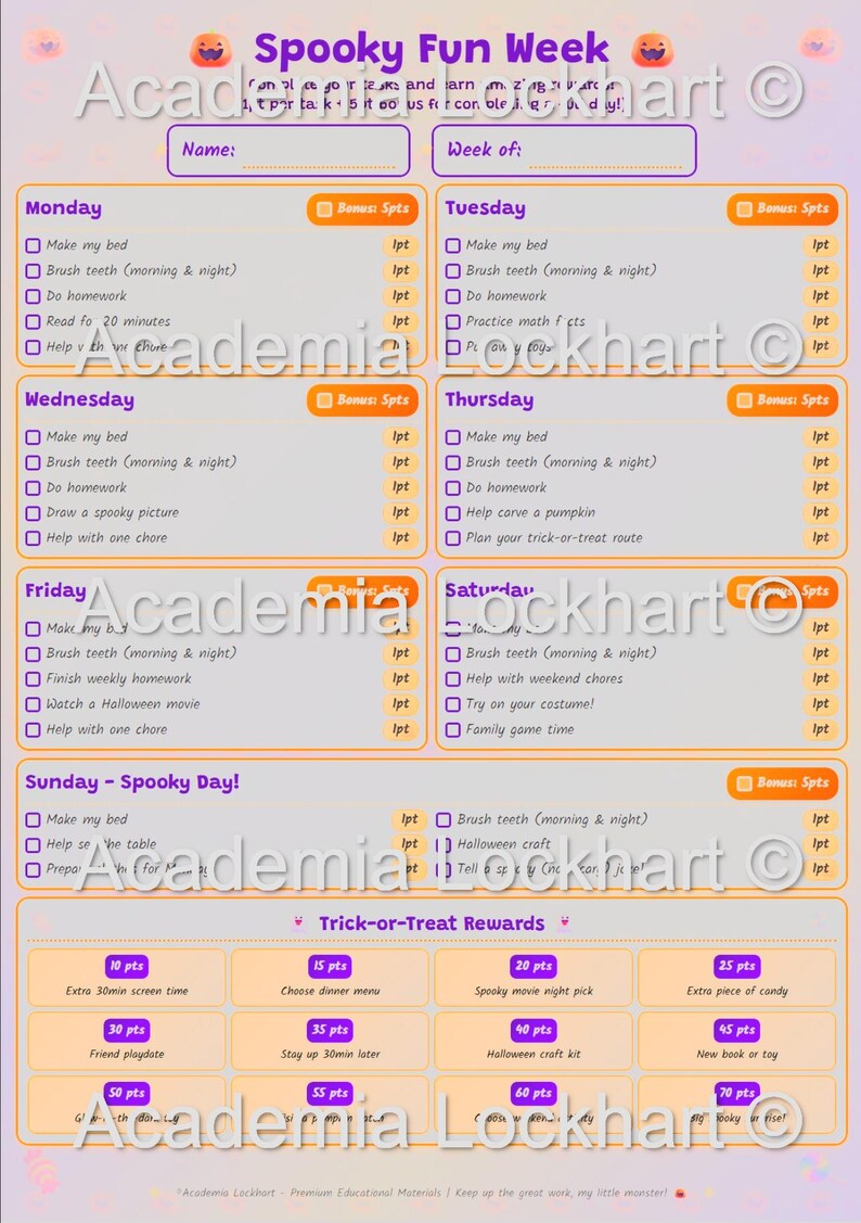 Halloween Chore Chart for Kids | Spooky Weekly Routine (printable PDF ...