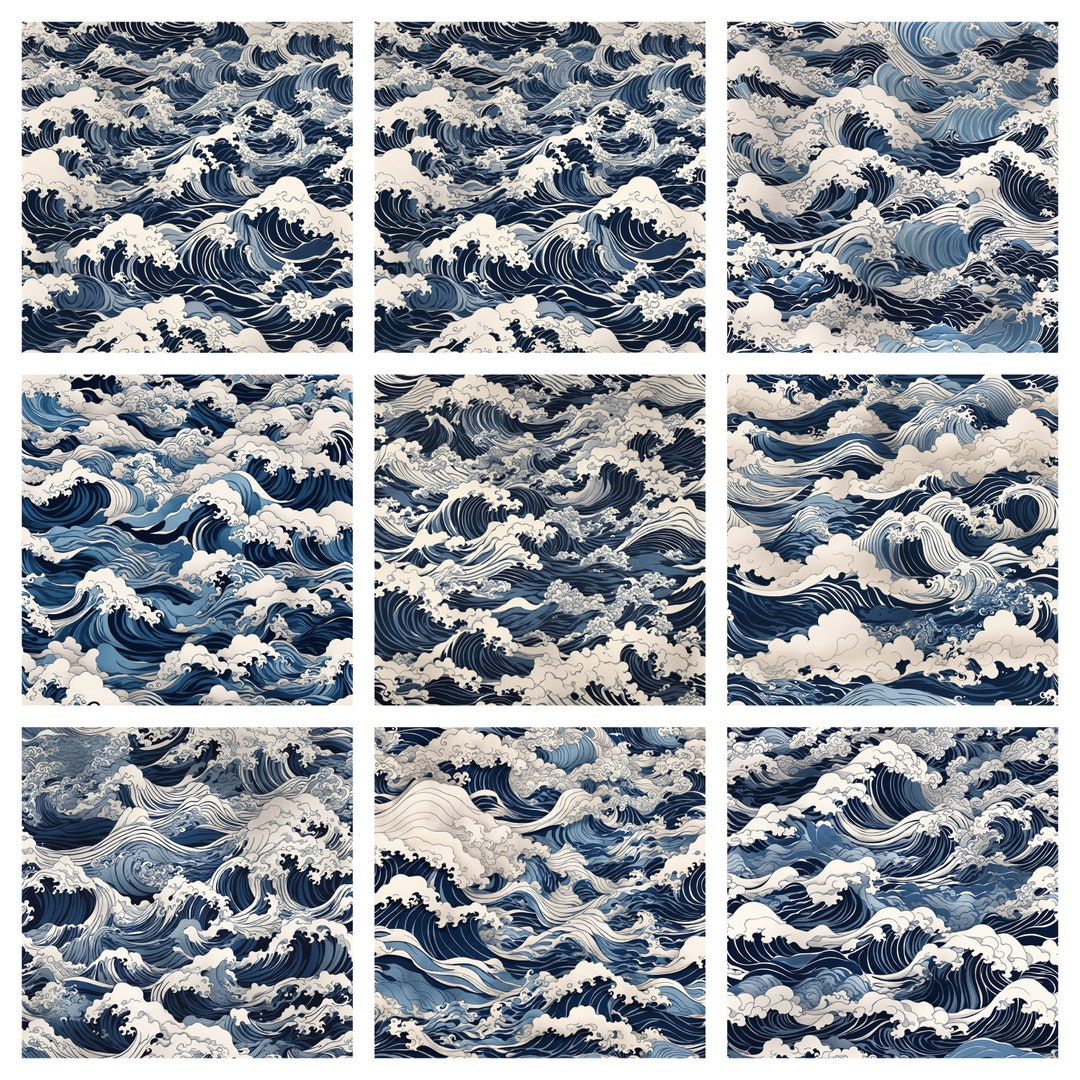 12 Japanese Wave Art. Hokusai-inspired Wave Patterns for Digital Paper ...
