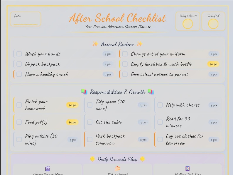 Editable After School Routine Chart for Kids | Printable Daily ...