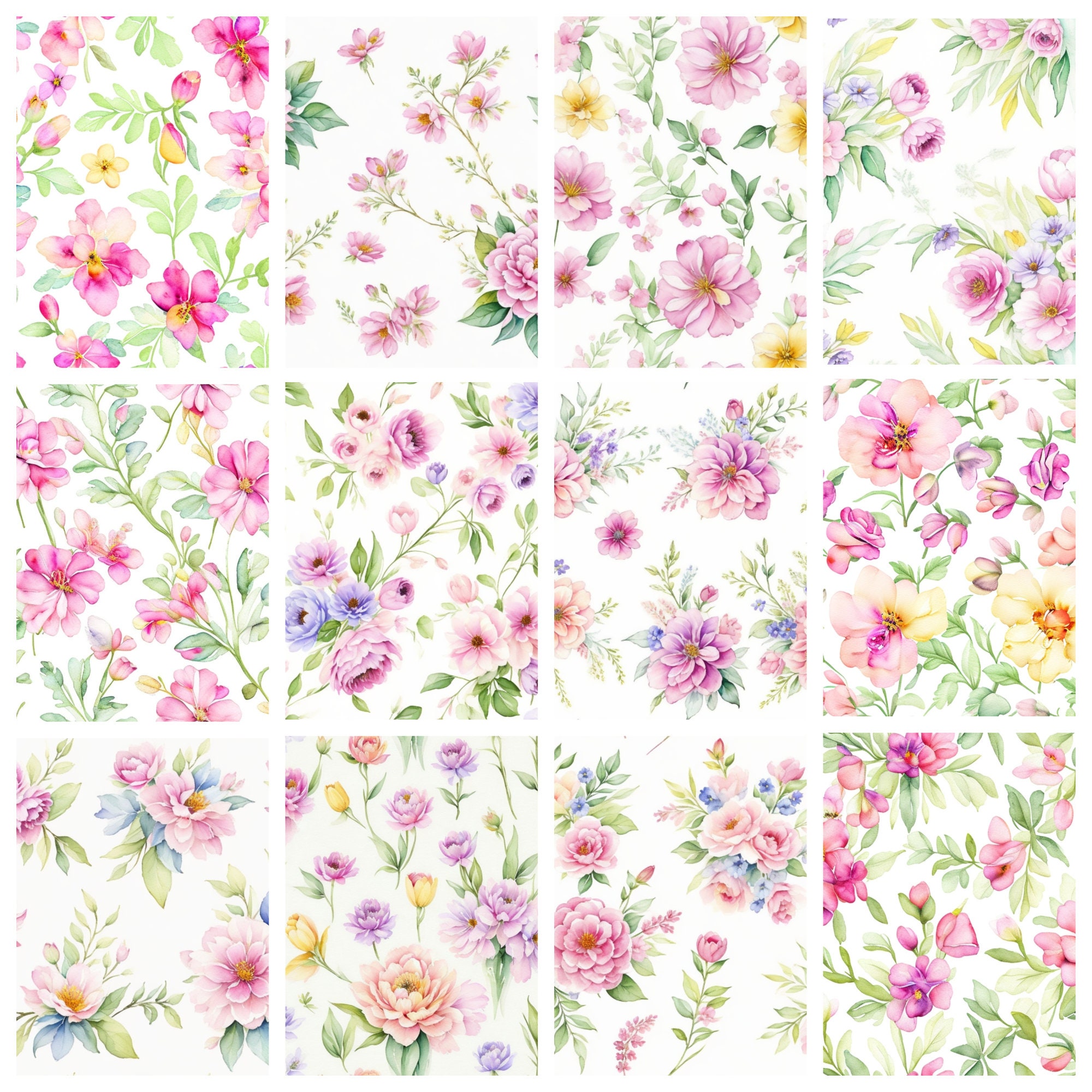Spring Floral Digital Paper - SEAMLESS - Spring Watercolor Flower ...
