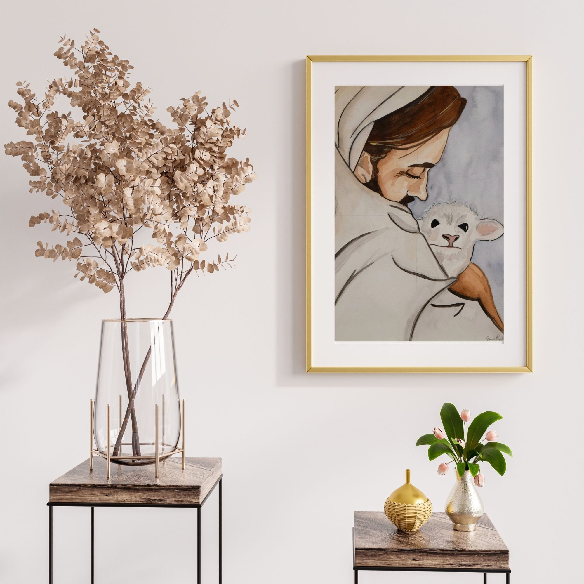 Jesus and Lamb Print, Catholic Art, Catholic Gifts, Catholic Lenten Art ...