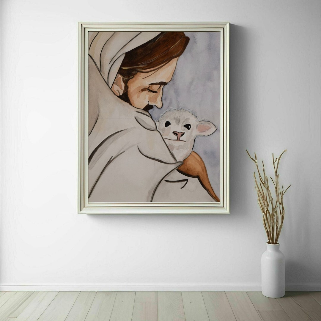 Jesus and Lamb Print, Catholic Art, Catholic Gifts, Catholic Lenten Art ...