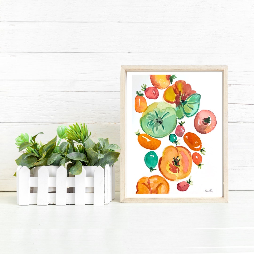 Garden Tomato Watercolor Print, Watercolor Print, Wall Art, Tomatoes ...