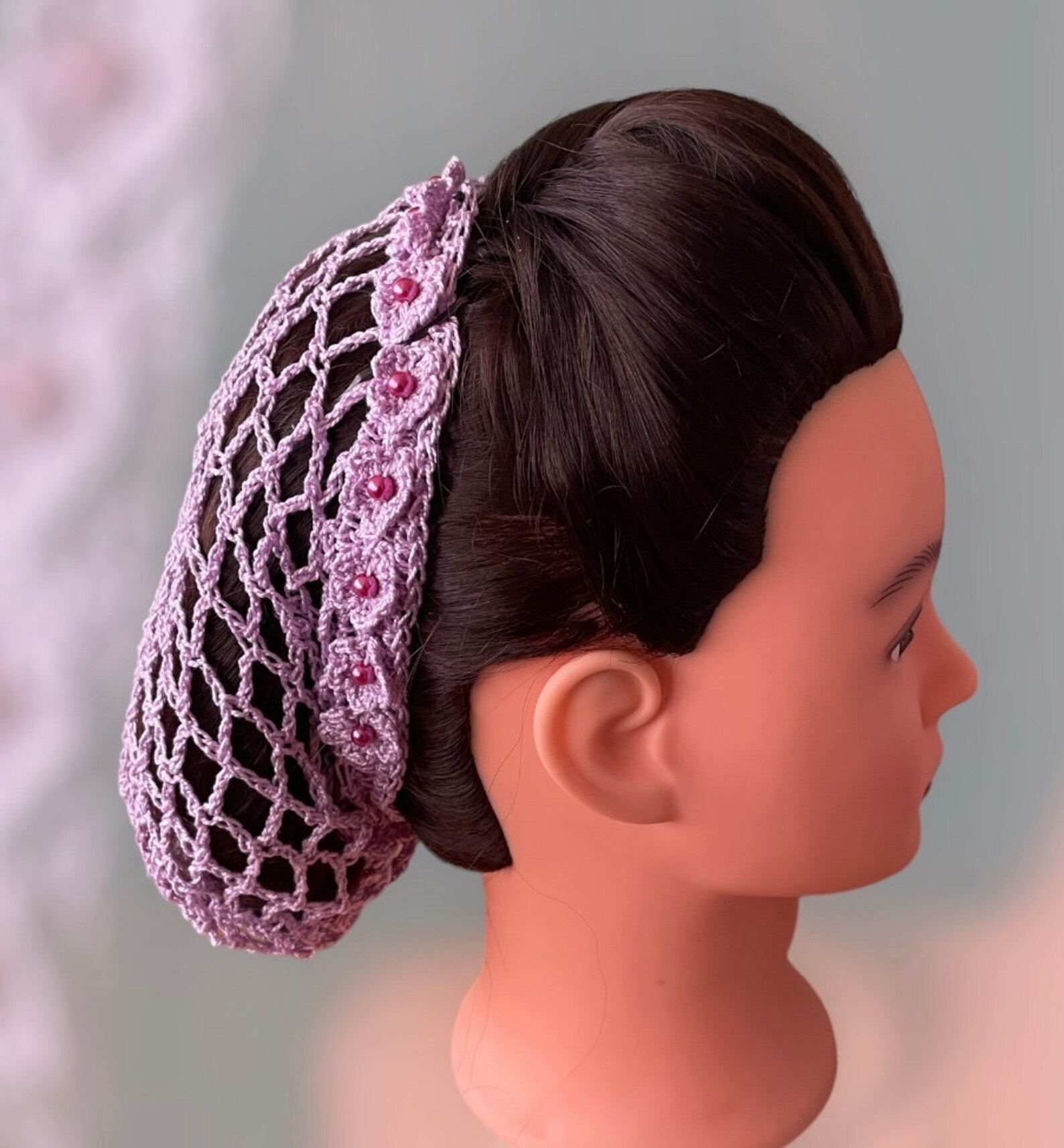Vintage Crochet Hair Snood: Beaded Cotton Hair Net With Crocheted ...