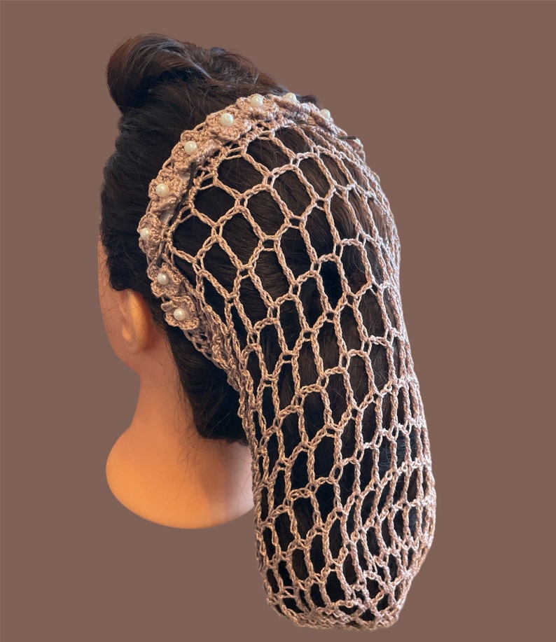 Vintage Crochet Hair Snood: Beaded Cotton Hair Net With Crocheted ...