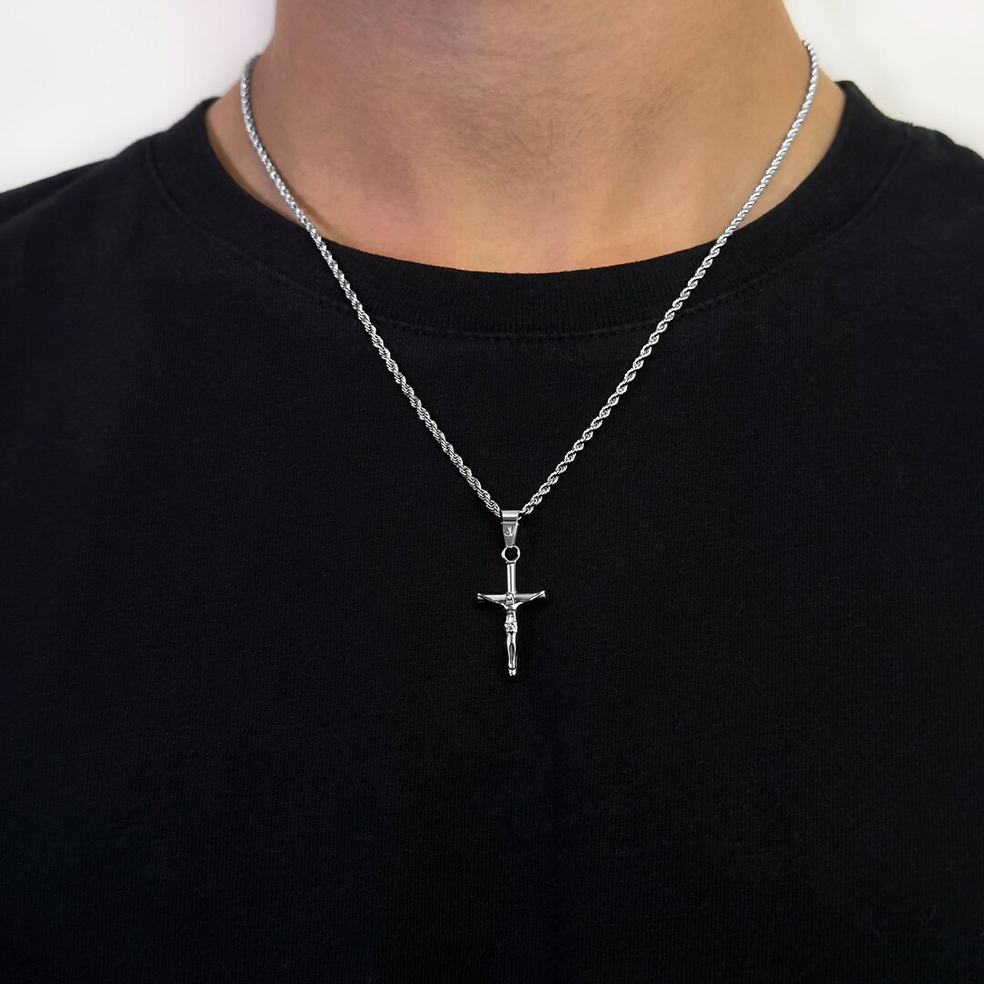 Jesus Cross Chain Silver | 2mm Twisted Rope Necklace | Jesus Crucifix ...