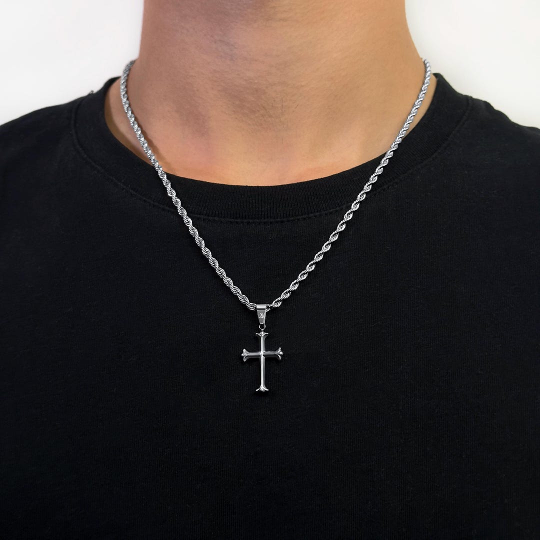 Cross Chain Silver | Crucifix Necklace Men | Confirmation Cross Chain ...