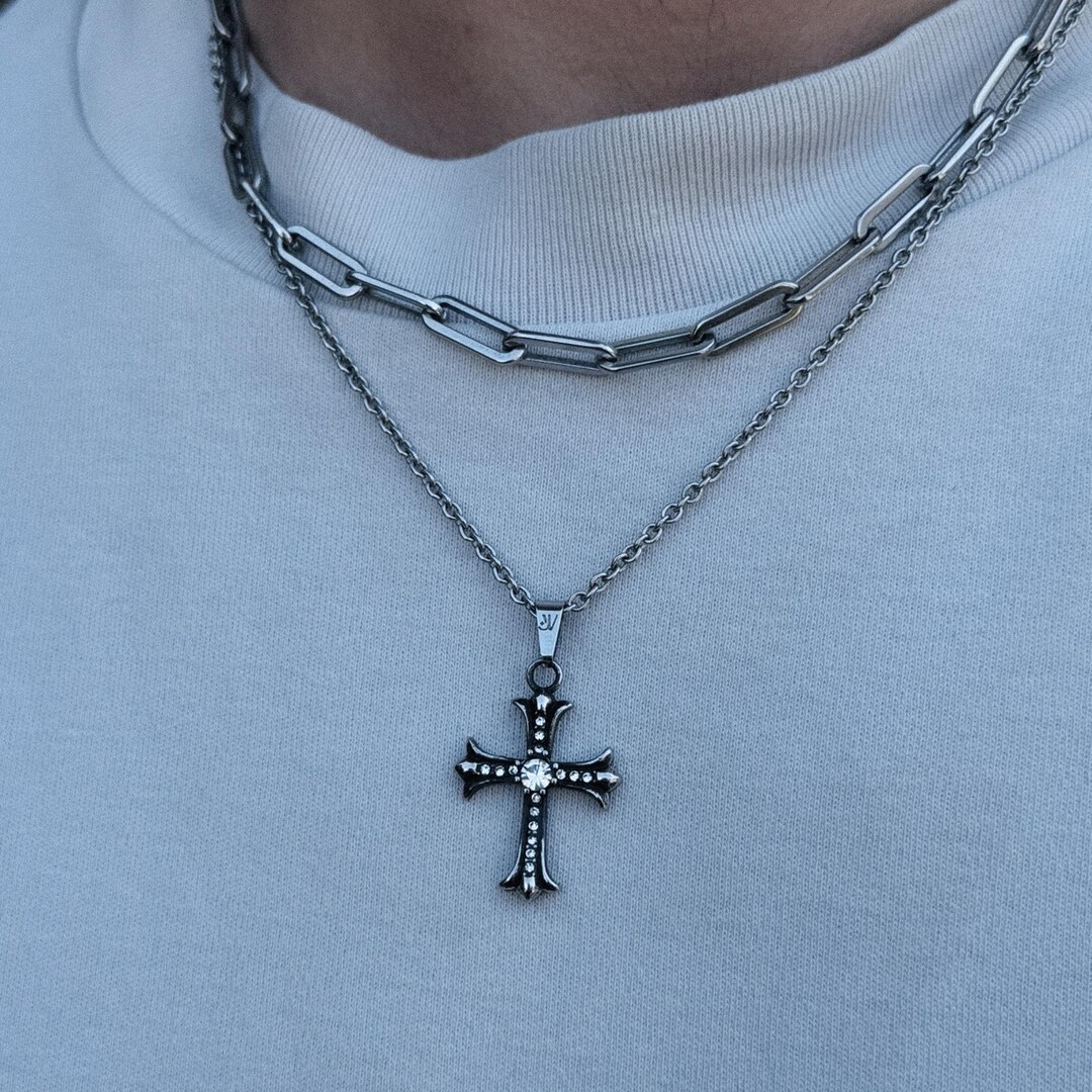 Iced Out Cross Chain | Y2K Jewelry | Gothic Cross | 2mm Rolo Chain ...