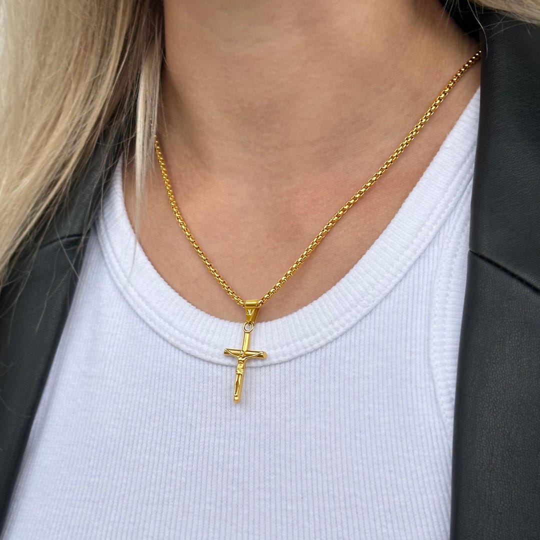 Gold Cross Chain Women Jesus Cross Pendant Crucifix Necklace Gold ...