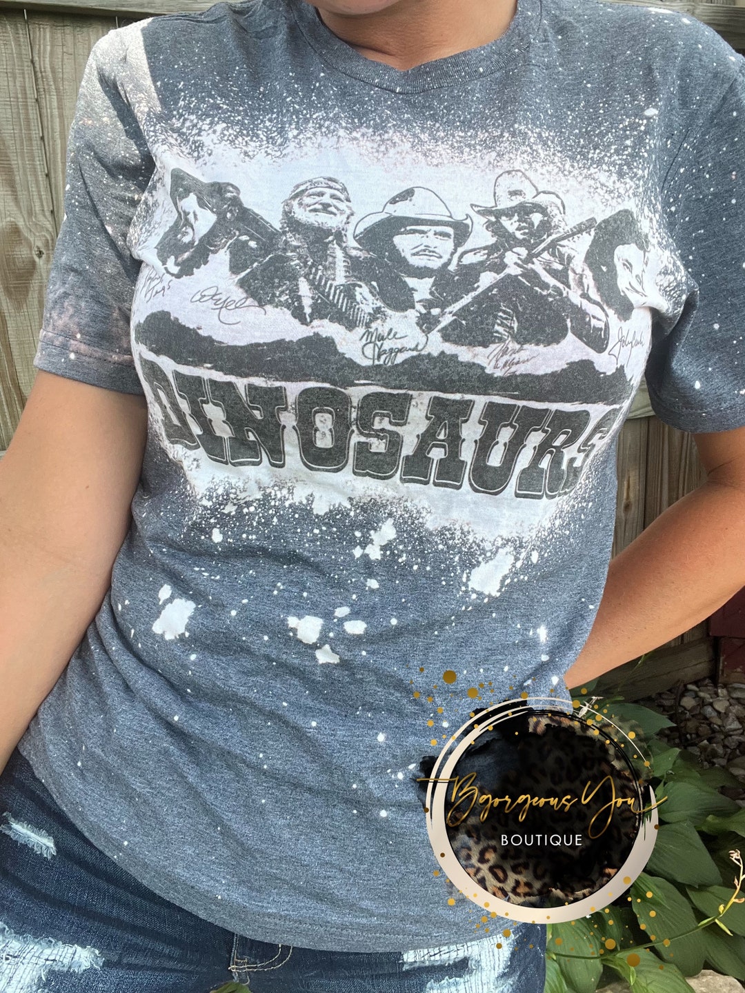 Dinosaurs Country Music Bleached Tee Western Bleached Tee Country Music ...