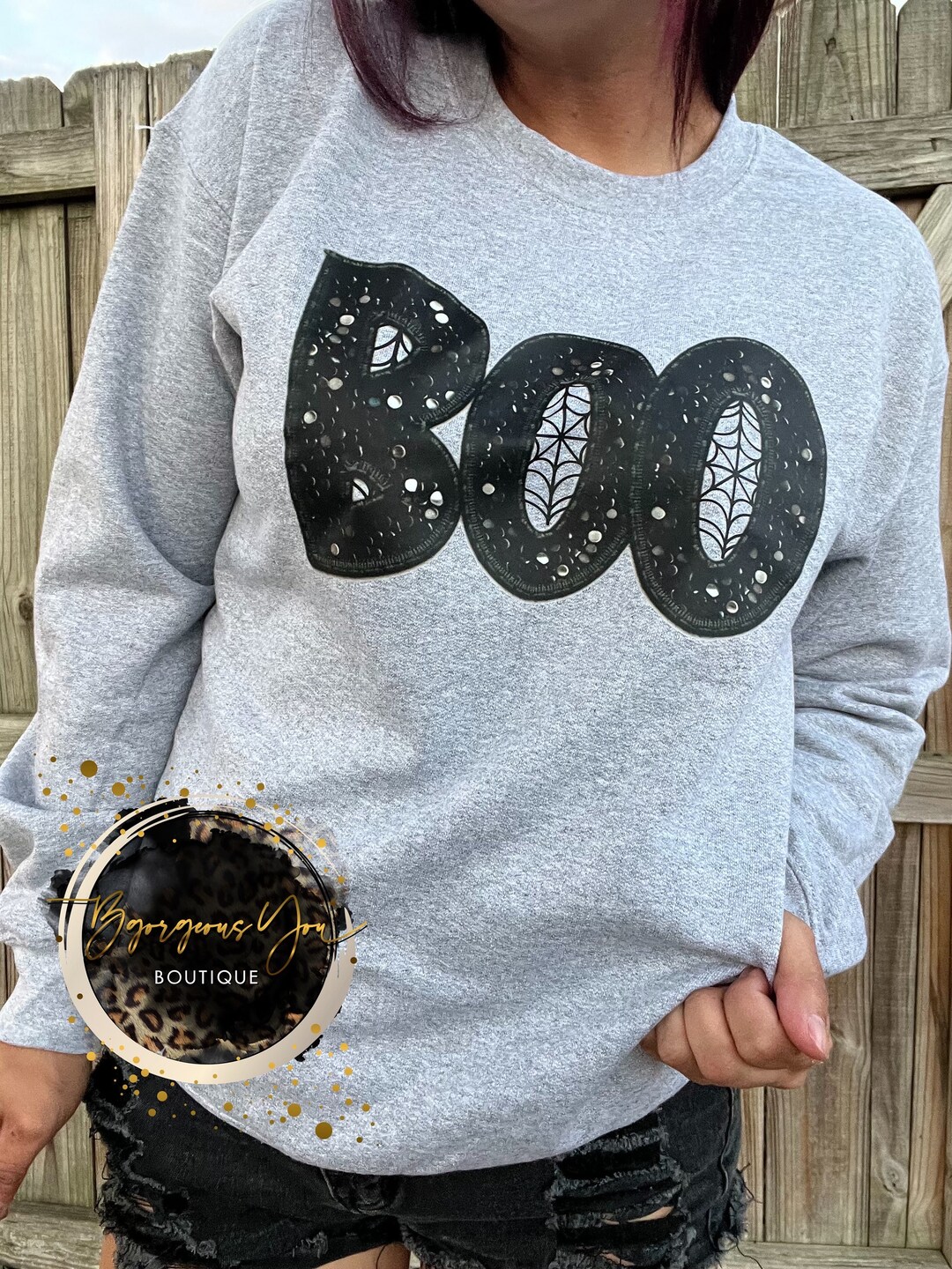 Spooky Boo Faux Embroidery Faux Sequence Printed Sweatshirt ...