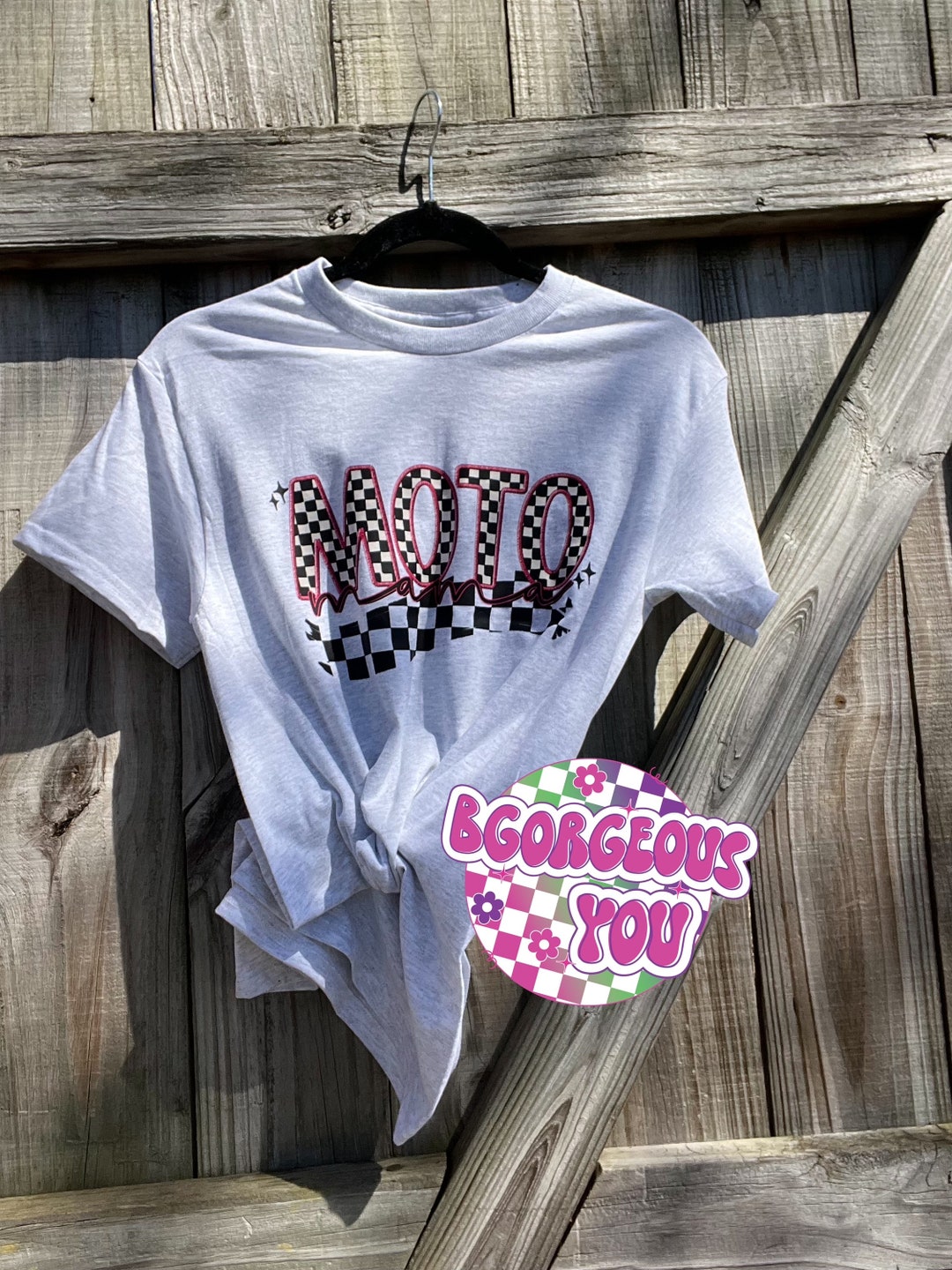 Pink Checkered Racing Flag Moto Mom Tee - Etsy