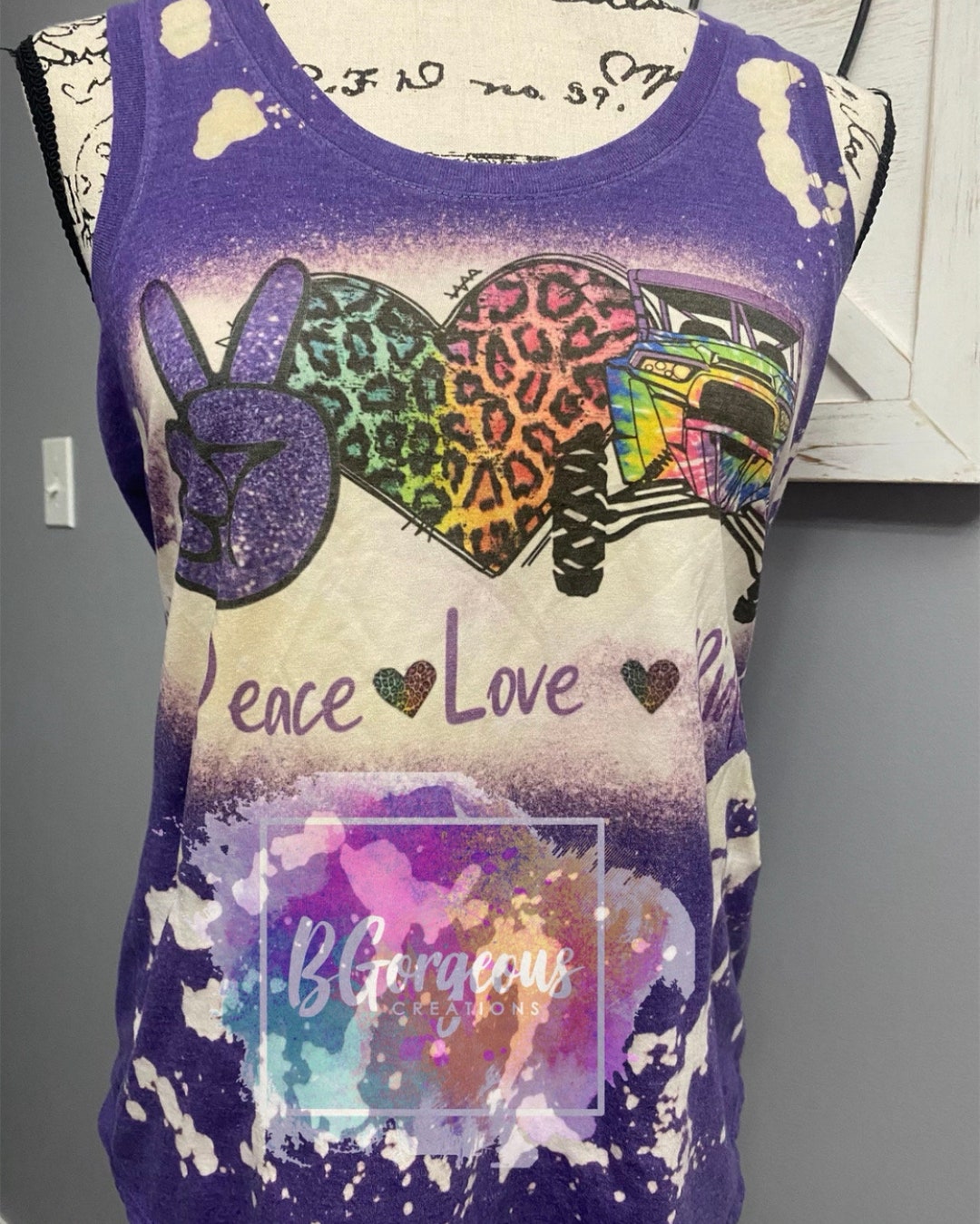 Peace Love Ride Side by Side off Road Bleached Distressed Racerback ...