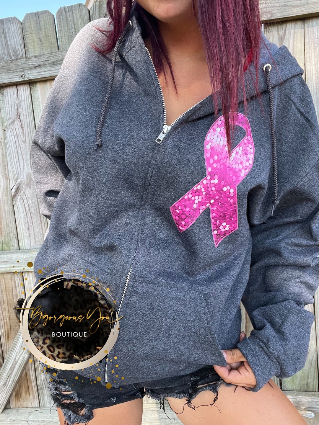 Breast Cancer Awareness Faux Sequence Zip Up, Save the Tatas, Survivor ...