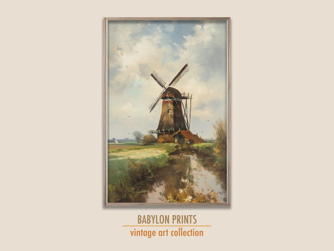 Dutch Windmill Landscape Painting, Windmill Wall Art, Landscape Oil ...