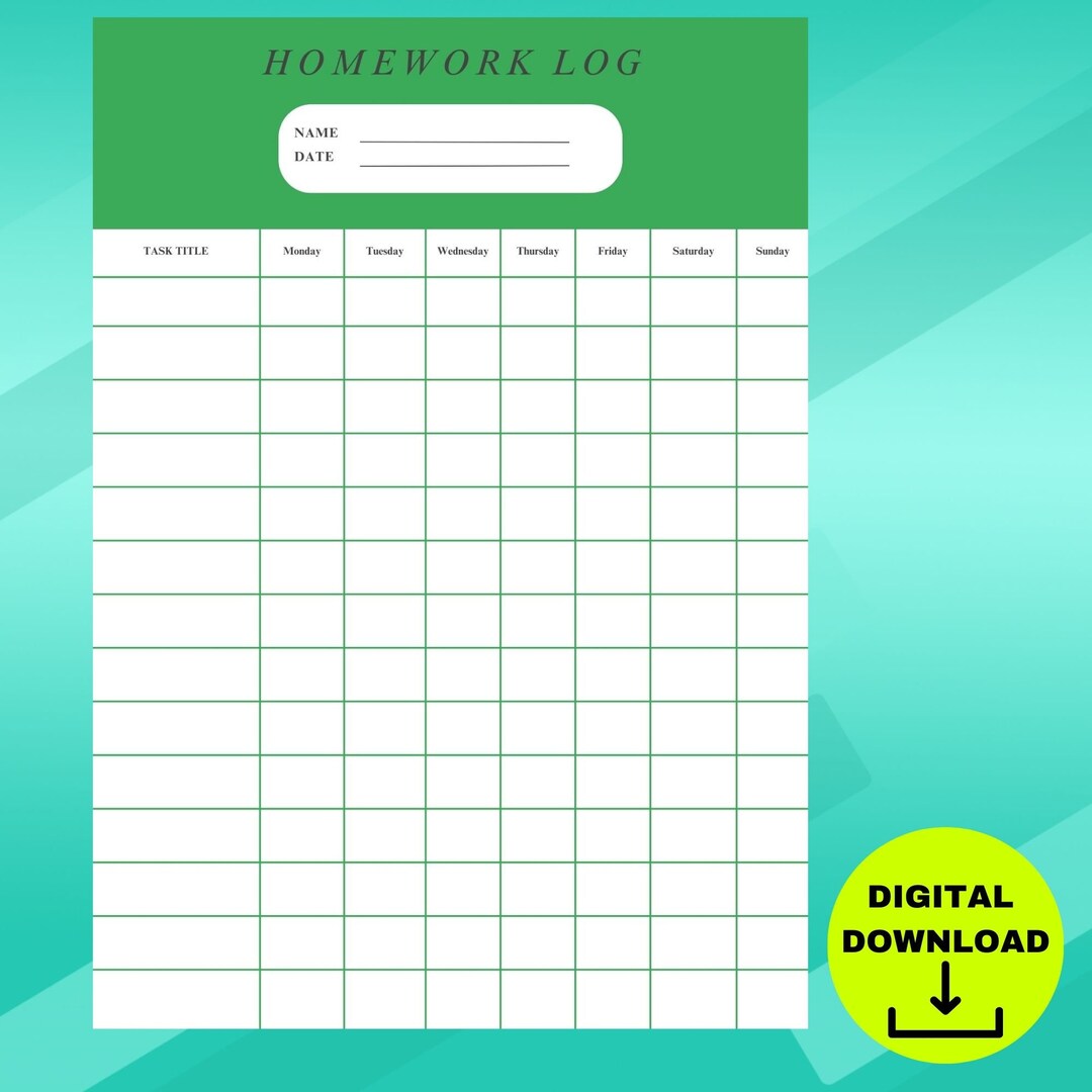 Monthly Habit Tracker Printable,printable Homework Planner,homework Log ...