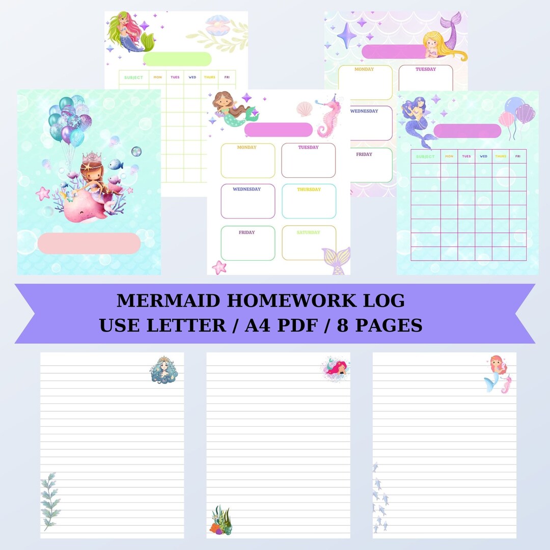Mermaid Homework Log Printable Homework Planner Homework - Etsy