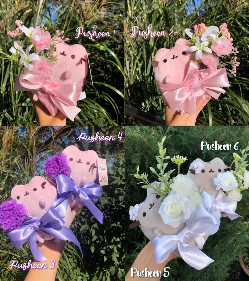 Pusheen Cat Plush or Stitch Holding Mini Boquet of Flowers. Gift for ...