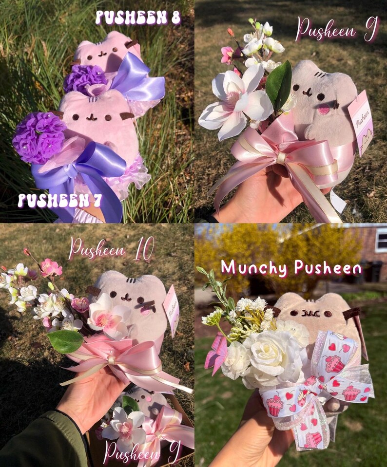 Pusheen Cat Plush or Stitch Holding Mini Boquet of Flowers. Gift for ...