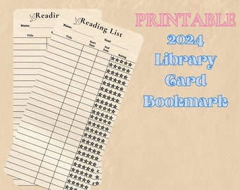 Printable 2024 Library Card Bookmark Reading Log Tracker Digital ...