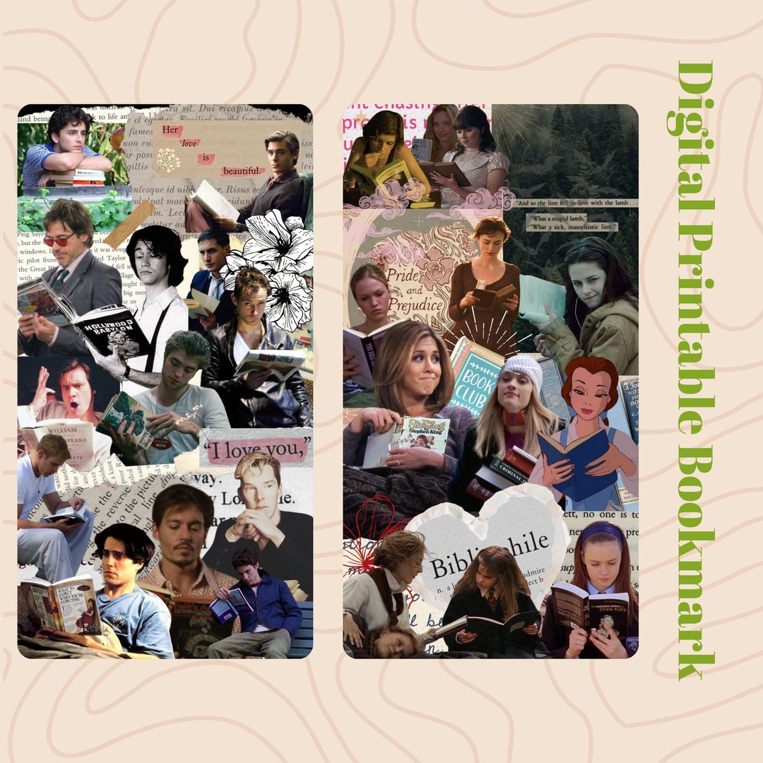 Digital Printable Bookmark Bibliophile Bookmark collage Work Bookmarks ...