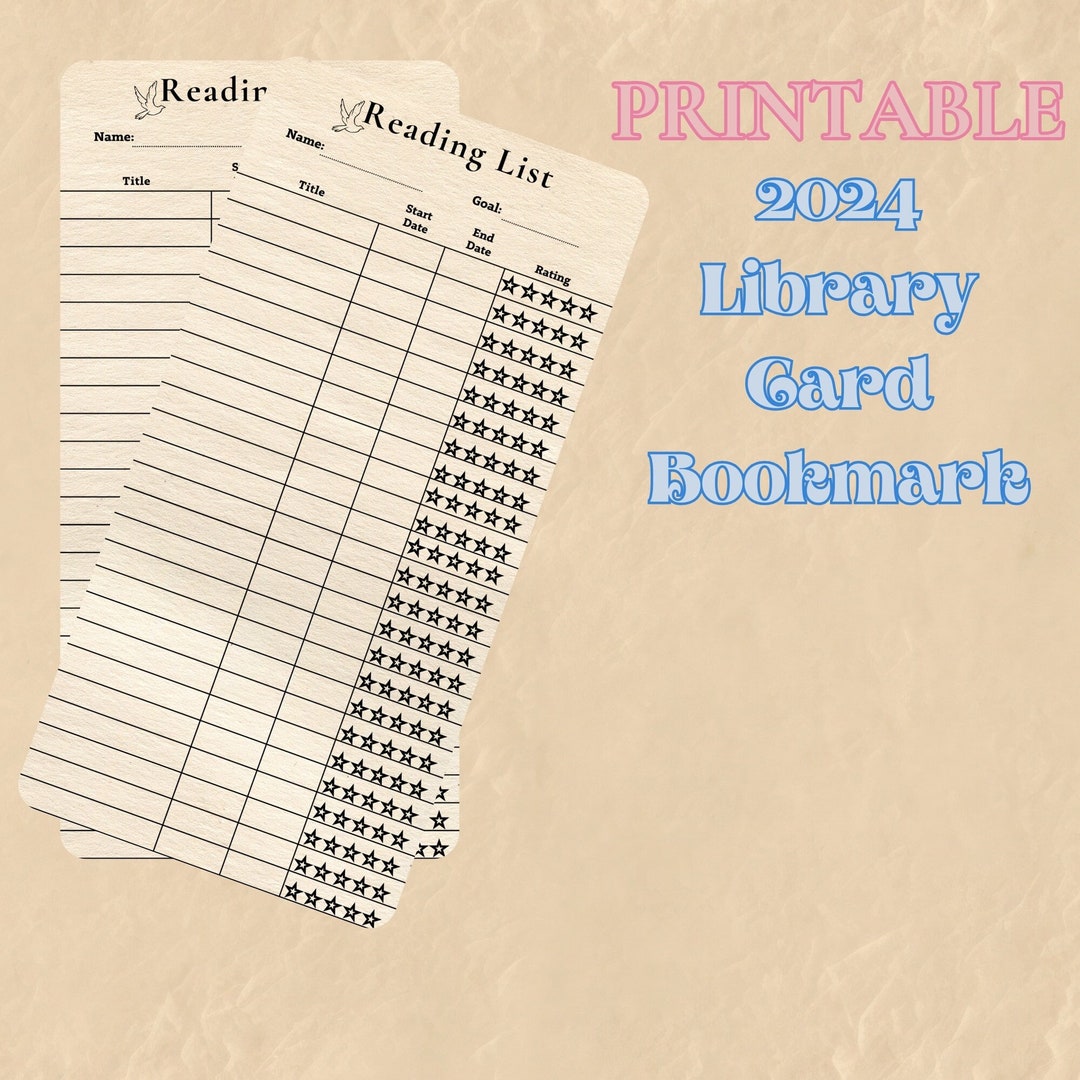 Printable Library Card Bookmark Reading Log Tracker Digital Download - Etsy