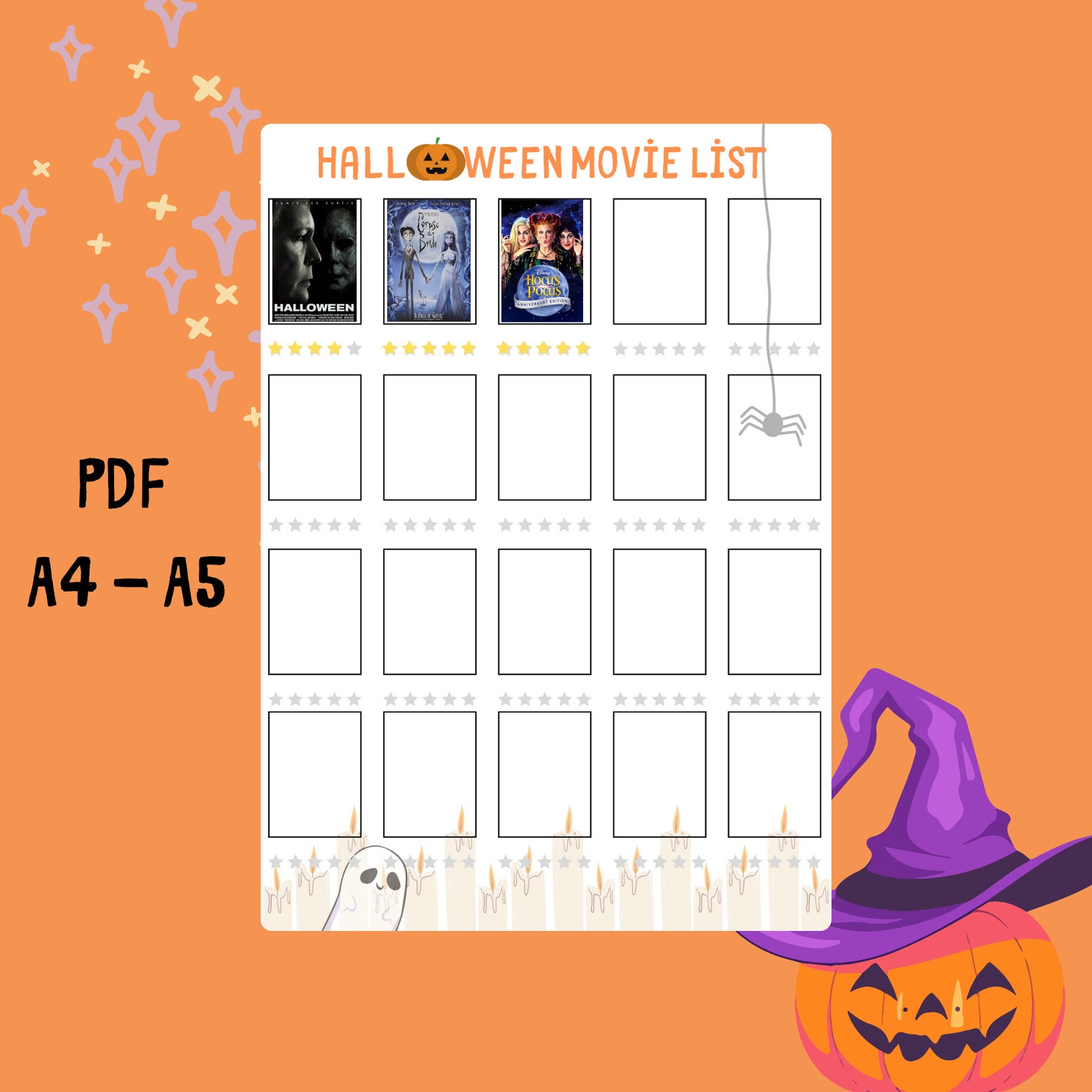Halloween Movie List Halloween Movie Tracker Movie Planner Halloween ...