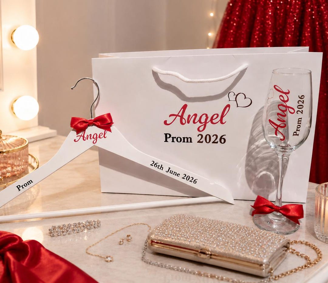 Personalised Prom Dress Hanger, Gift Bag and Champagne Flute - Etsy UK