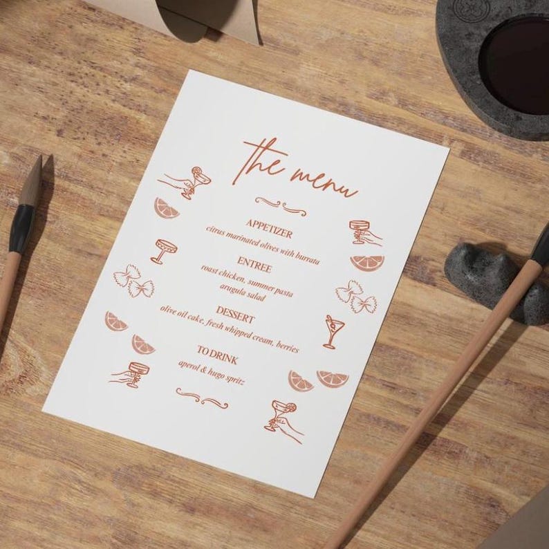 Aperol Spritz-themed Dinner Party Menu Printable Elegant Party Décor ...