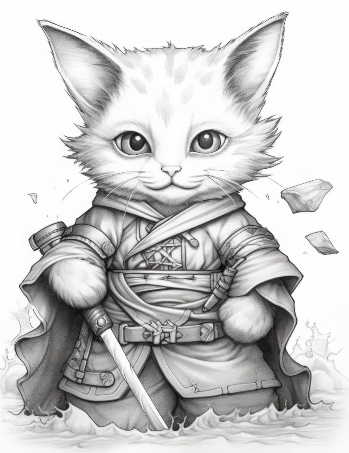 Samurai Cats | Premium Coloring Pages | Printable Samurai Cat Adult ...