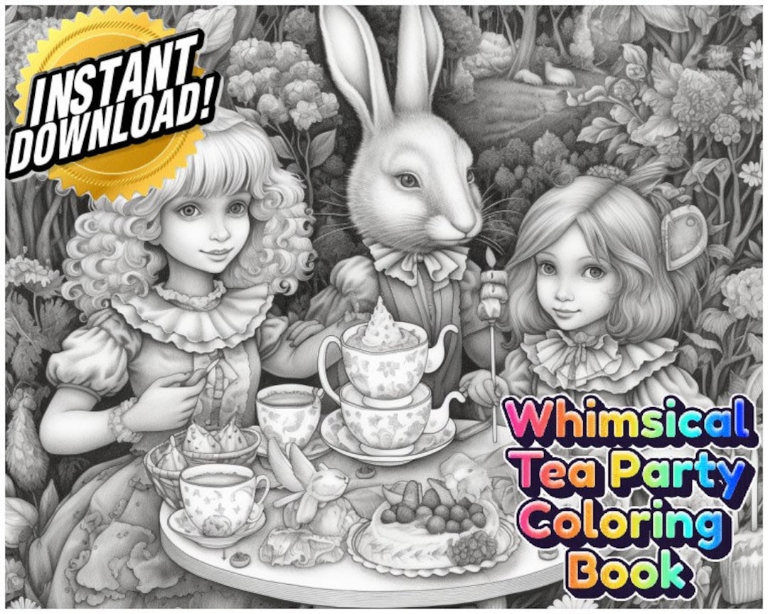 Whimsical Tea Party | Premium Coloring Page | Printable Magick Adult ...