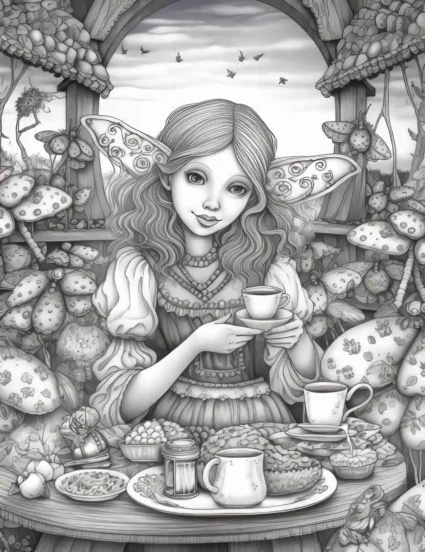 Whimsical Tea Party Premium Coloring Page Printable Magick Adult ...